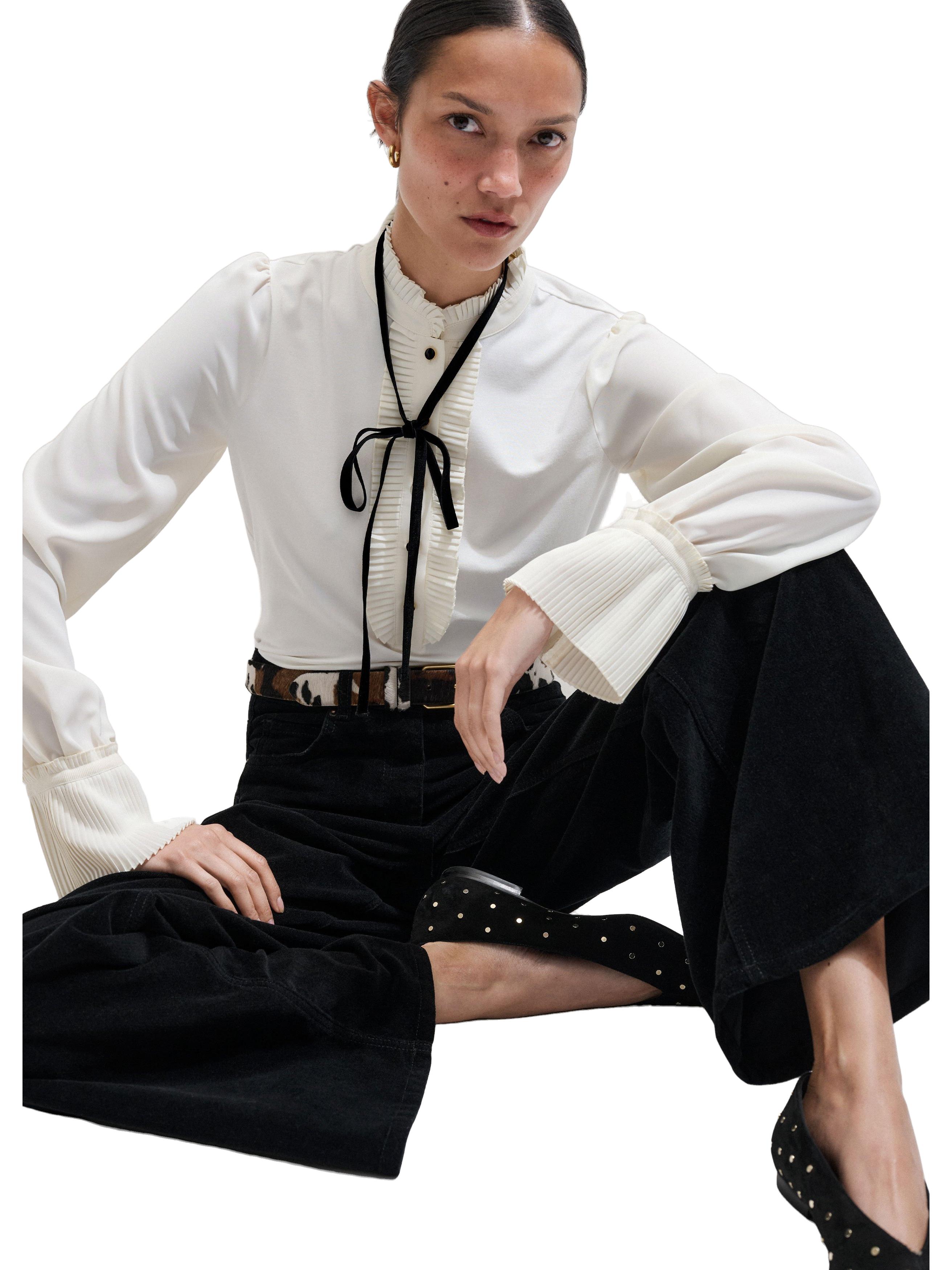ME+EM Frill Neck Blouse with Tie
